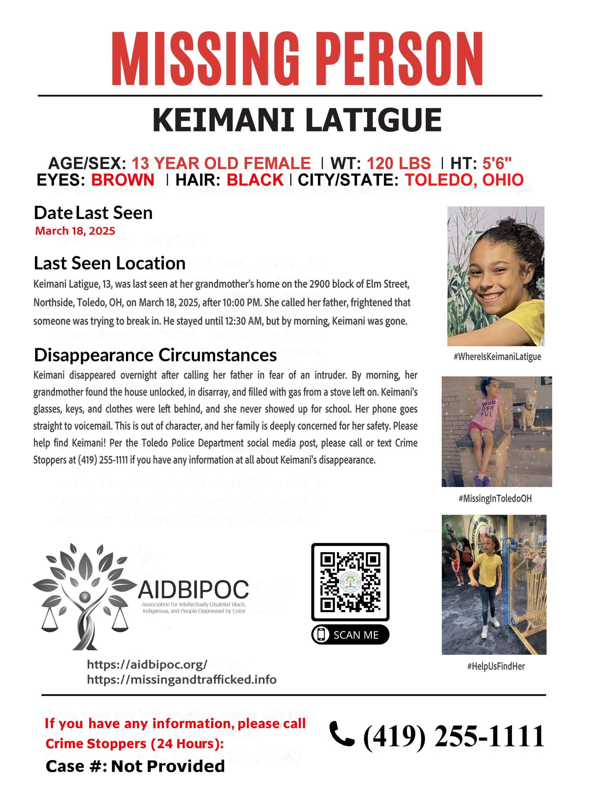 Missing 13-Year-Old Keimani Latigue | Toledo, OH | AIDBIPOC